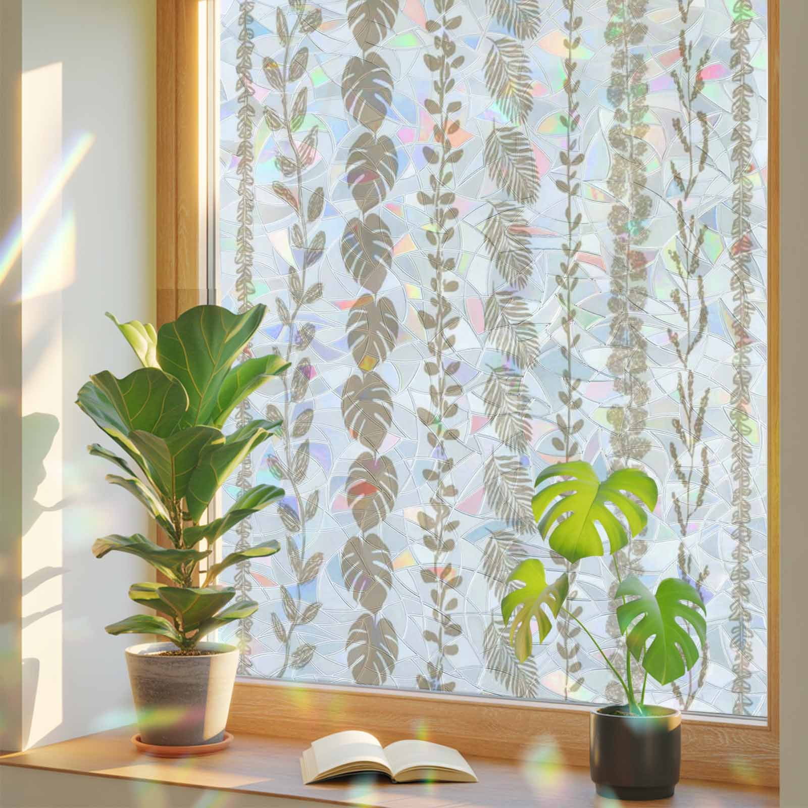 Brown Leaf Striped Window Privacy Film, Summer Botanical Vertical ...