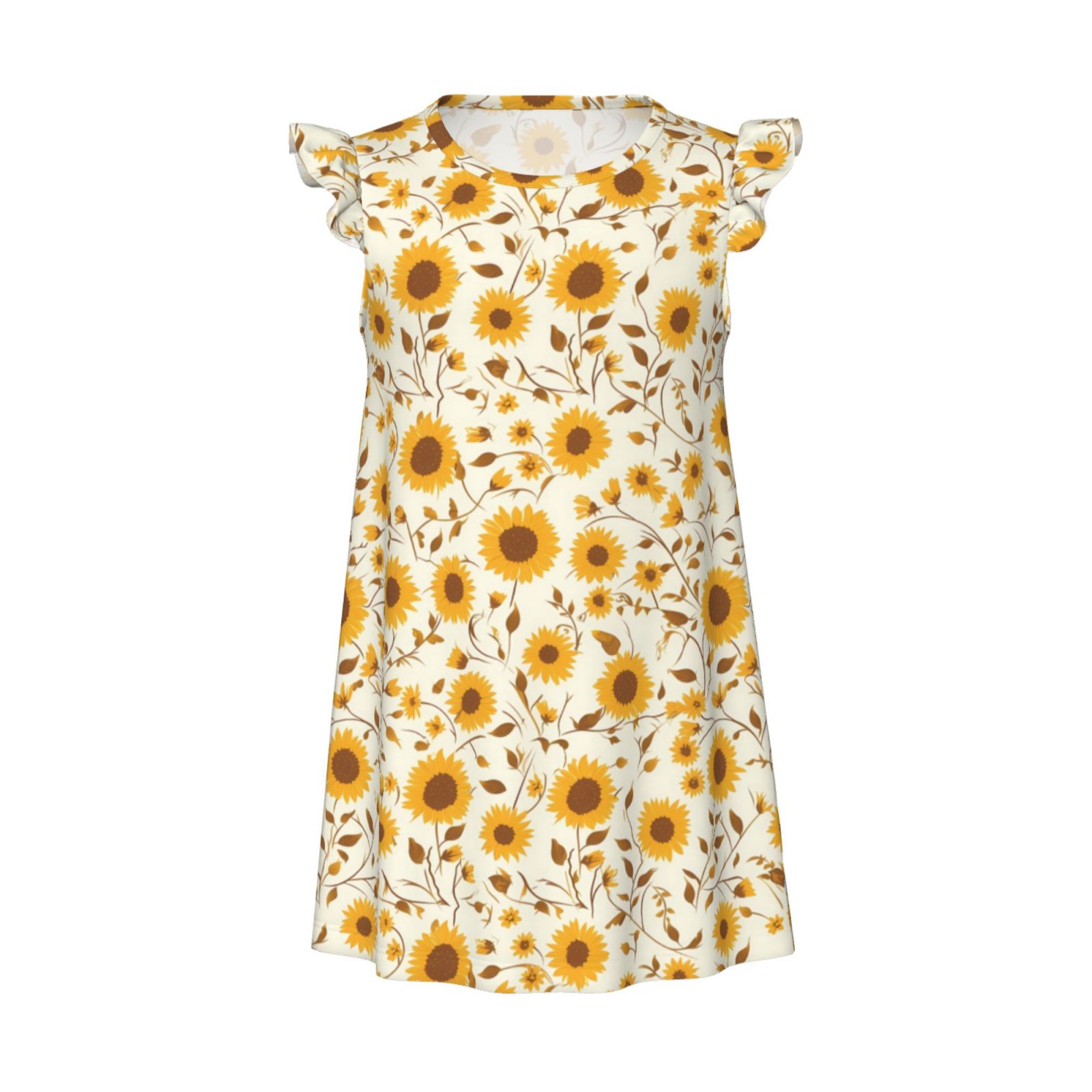 Brown Leaf Sunflower Girls Nightgowns, Short Sleeves Princess Dress ...
