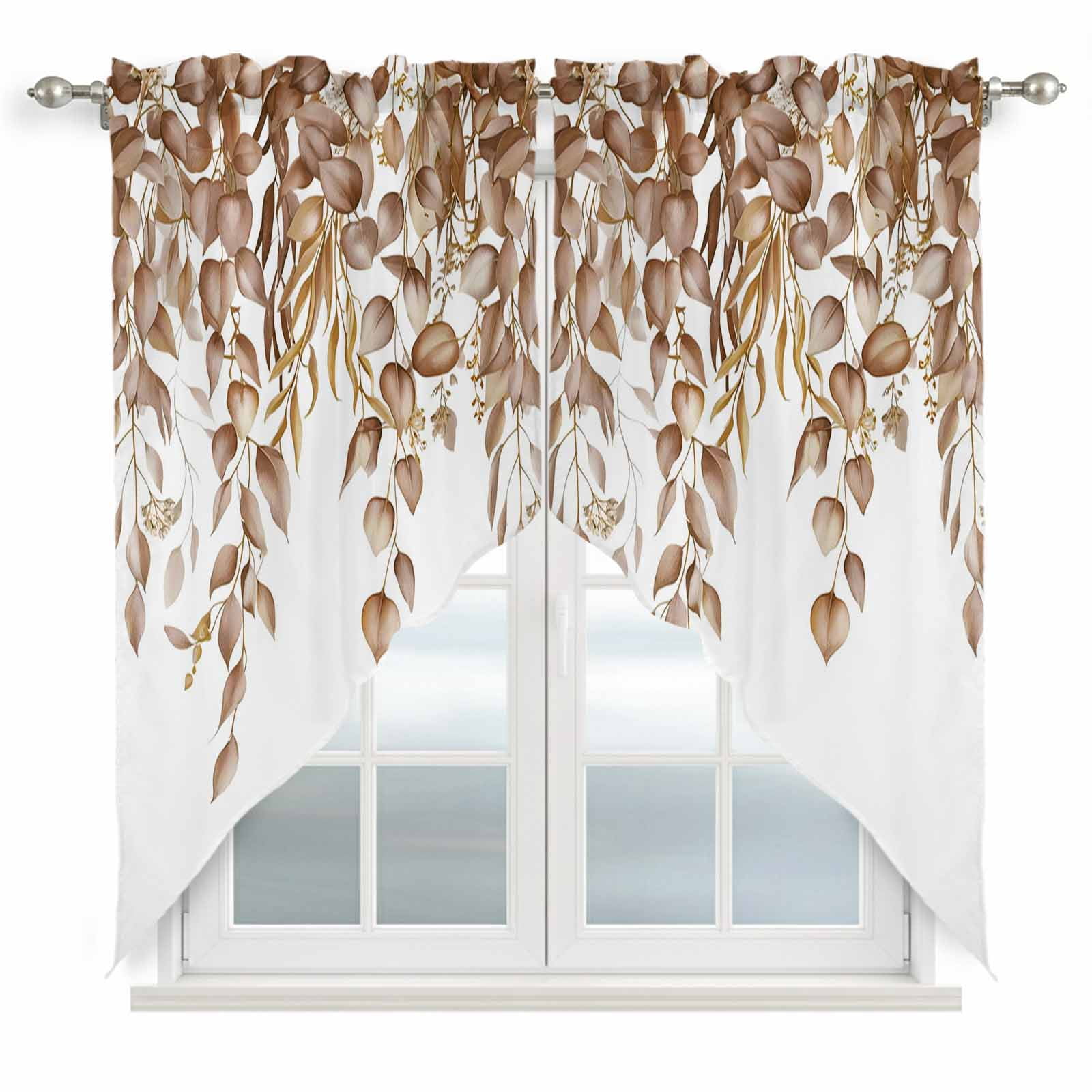 Brown Leaf Swag Curtain Valance for Window 2 Panels Eucalyptus Leaves ...