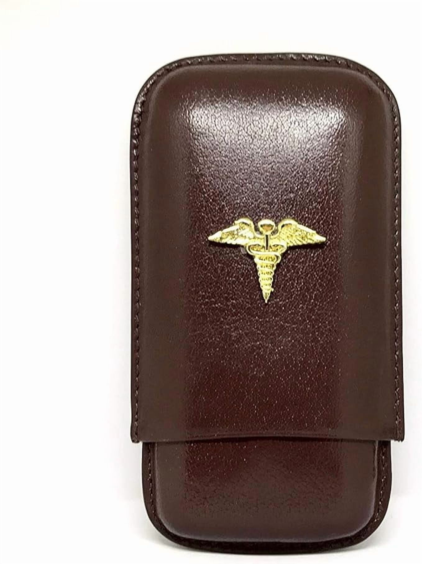 Brown Leather 3-Finger Cigar Case – (Medical Caduceus) - Walmart.com