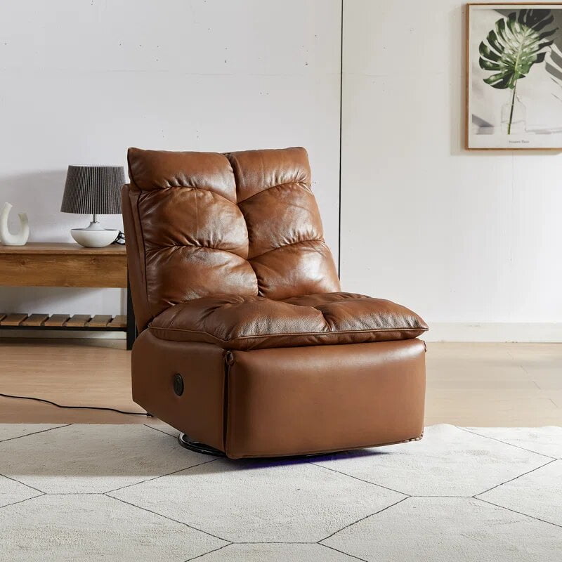 Brown Leather Air Fabric Lazy Armless Waterproof Recliner Chair with ...