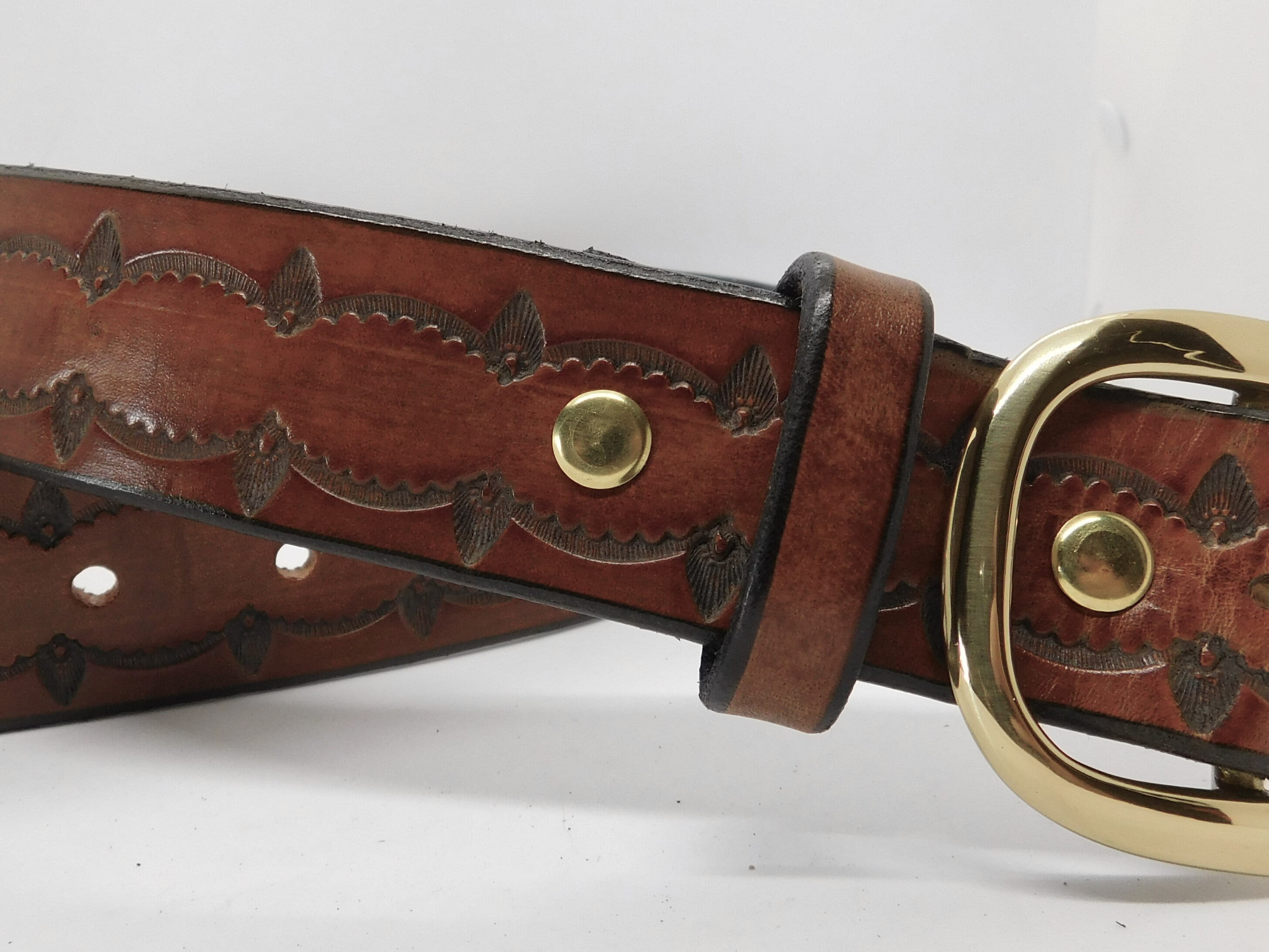 Brown Leather Belt 1 1/2 inch wide, 10/12 oz thickness, border tool ...