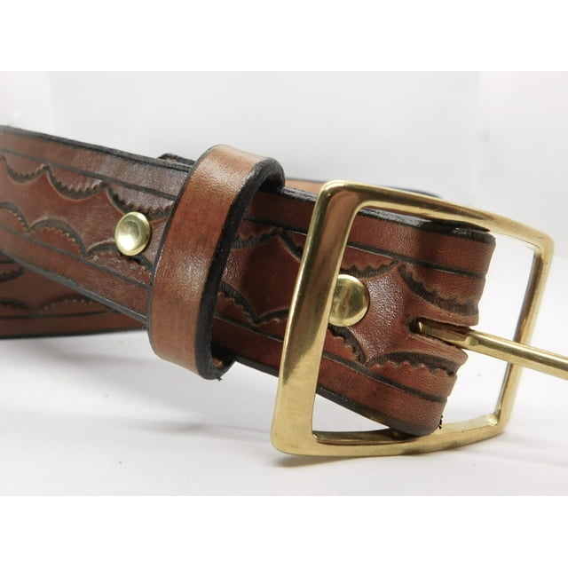 Brown Leather Belt 1 inch wide, 10/12 thickness, line border tool with ...