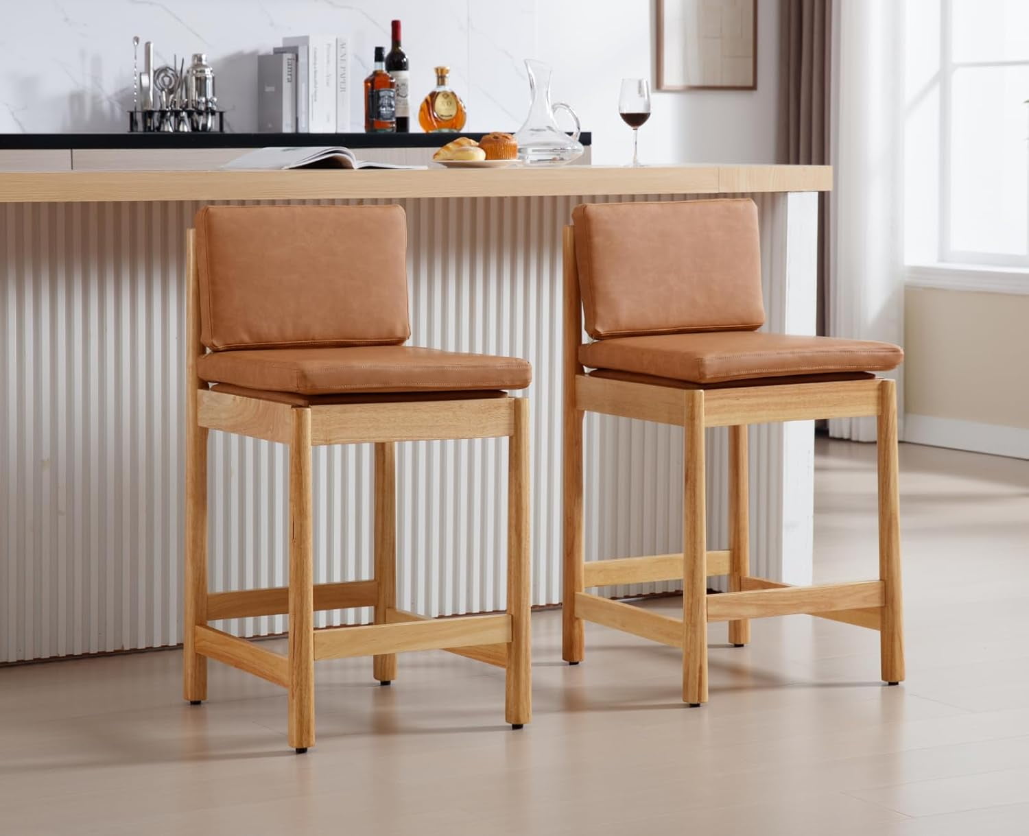 Brown Leather Counter Height Bar Stools Set of 2 Counter Stools ...