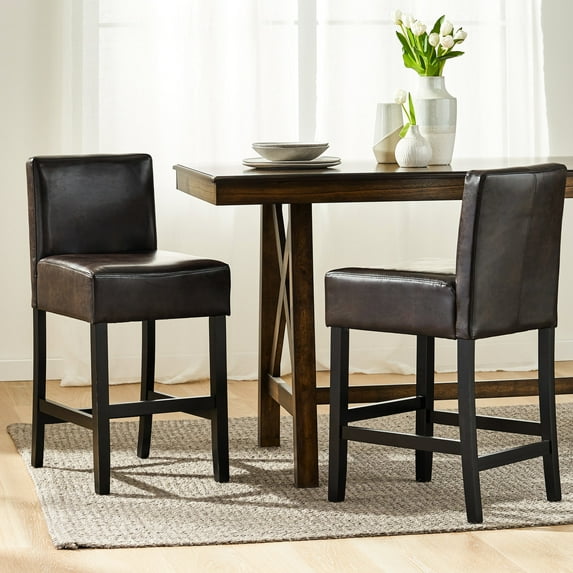 Brown Leather Counter Stools (Set of 2), 26-Inch | Elegant Design for ...