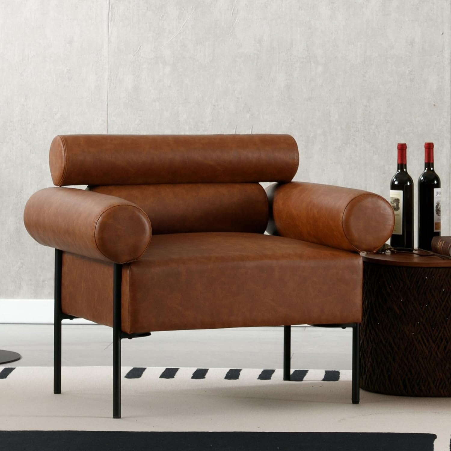 Brown Leather Mid-Century Accent Chair Armchair, Soft Lounge Chair ...