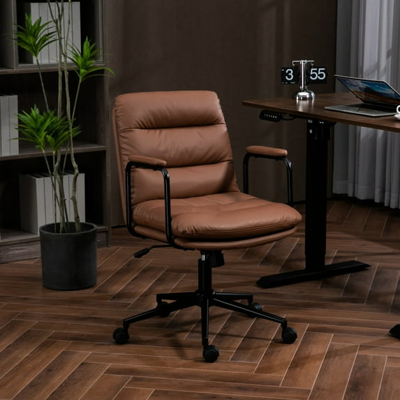 Brown Leather Office - Back Recline 40° & Height Adjust - Study & Work ...