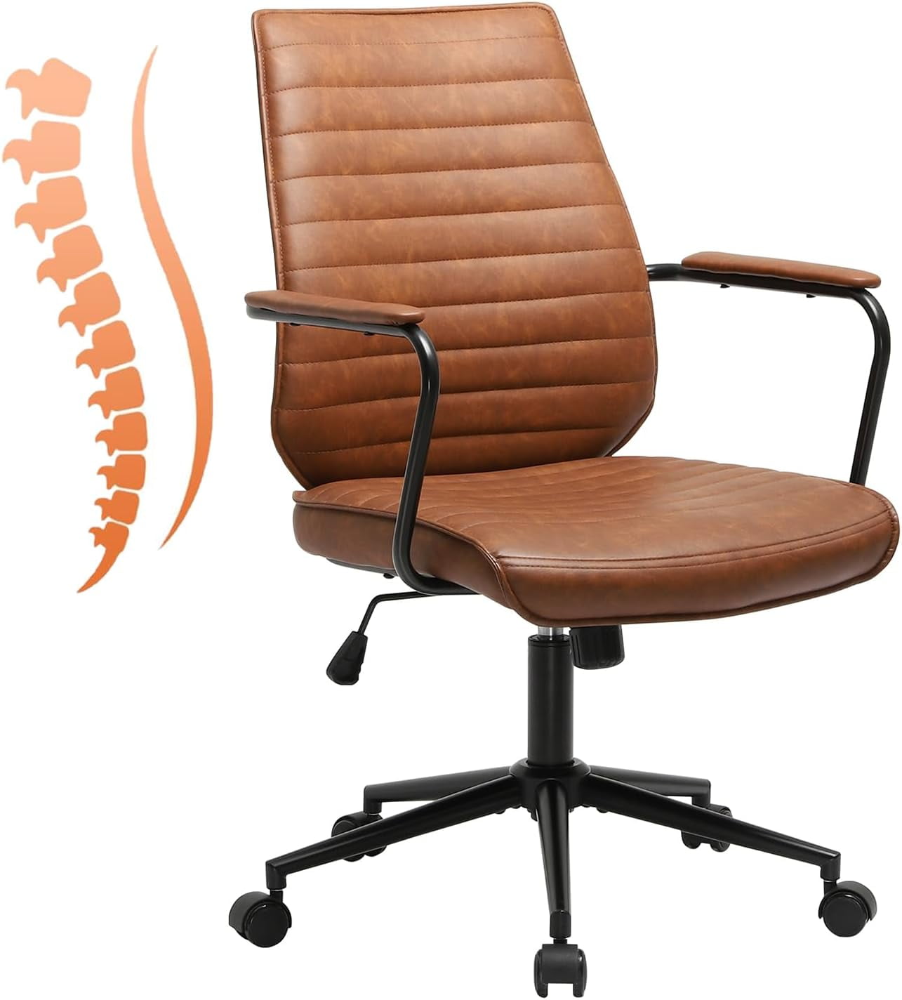 Brown Leather Office Chair, Ergonomic Mid-Back Executive Conference ...