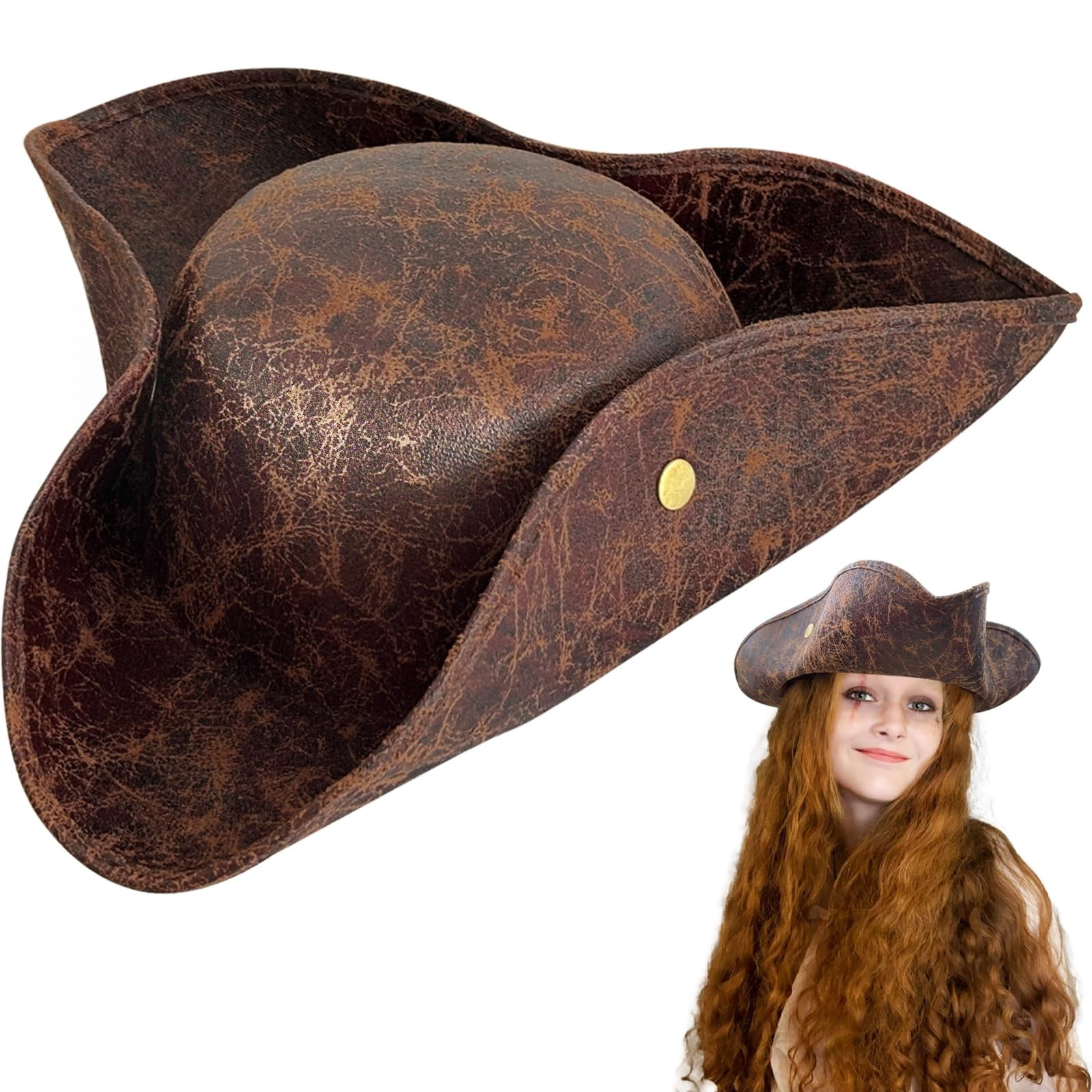 Brown Leather Pirate Hat Tricorn Novelty Style Priate Hats Men Women ...