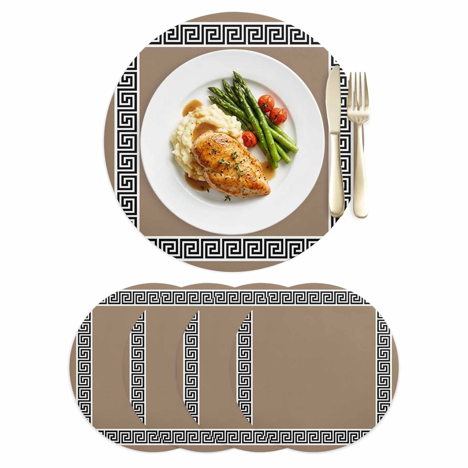 Brown Leather Placemats Set of 4, 12 Inch, Greek Chinese Style Border ...