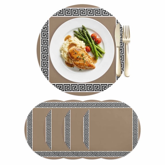 Brown Leather Placemats Set of 4, 12 Inch, Greek Chinese Style Border ...