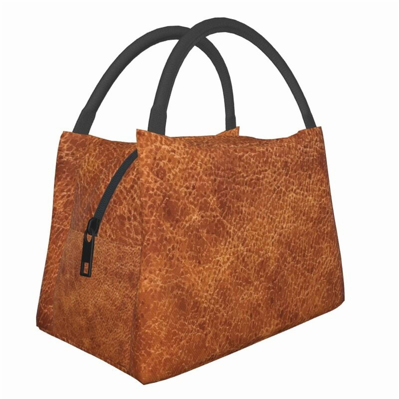 Brown Leather Texture Print Portable Lunch Box for Women Multifunction ...