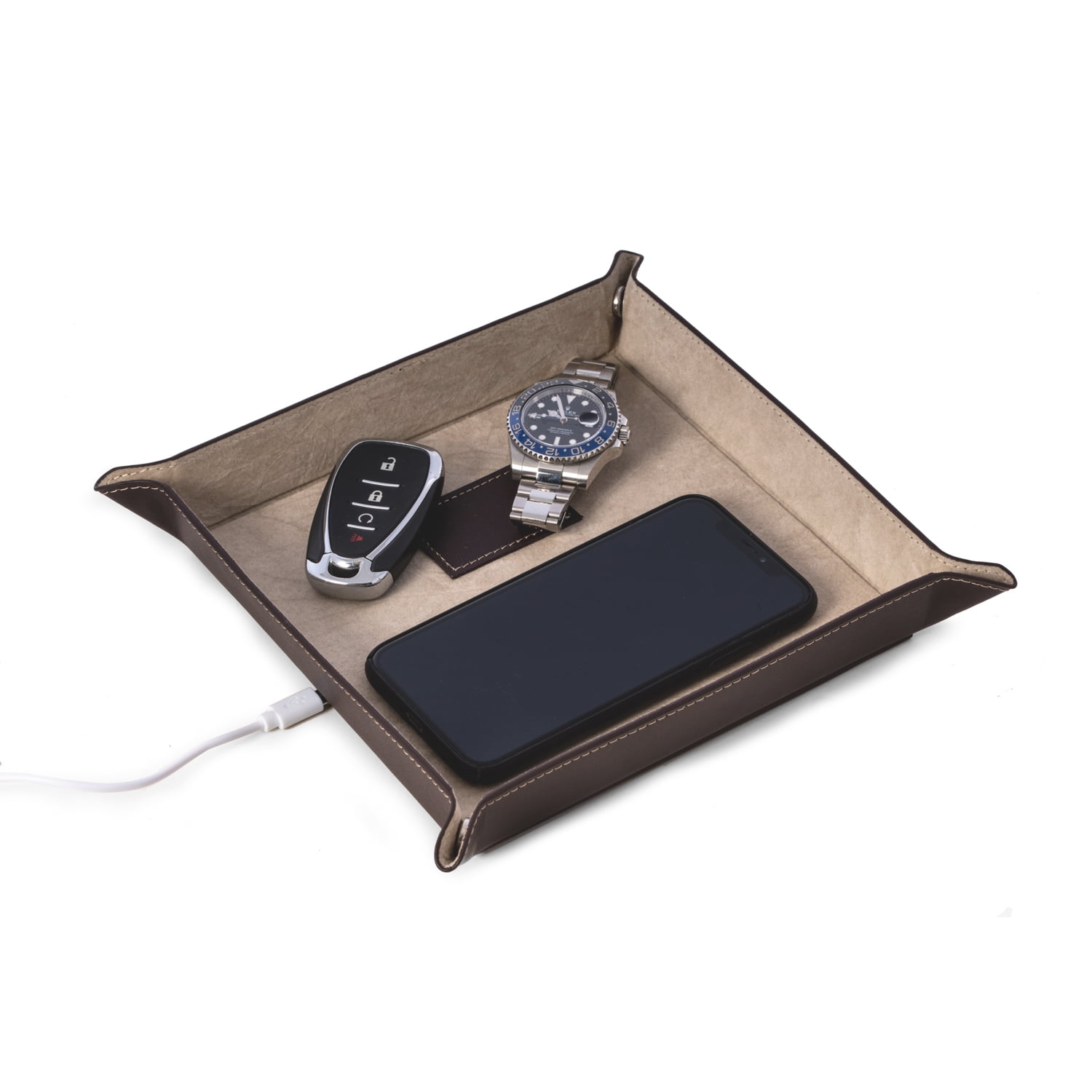 Brown Leather Valet Tray with Wireless Charger - Walmart.com