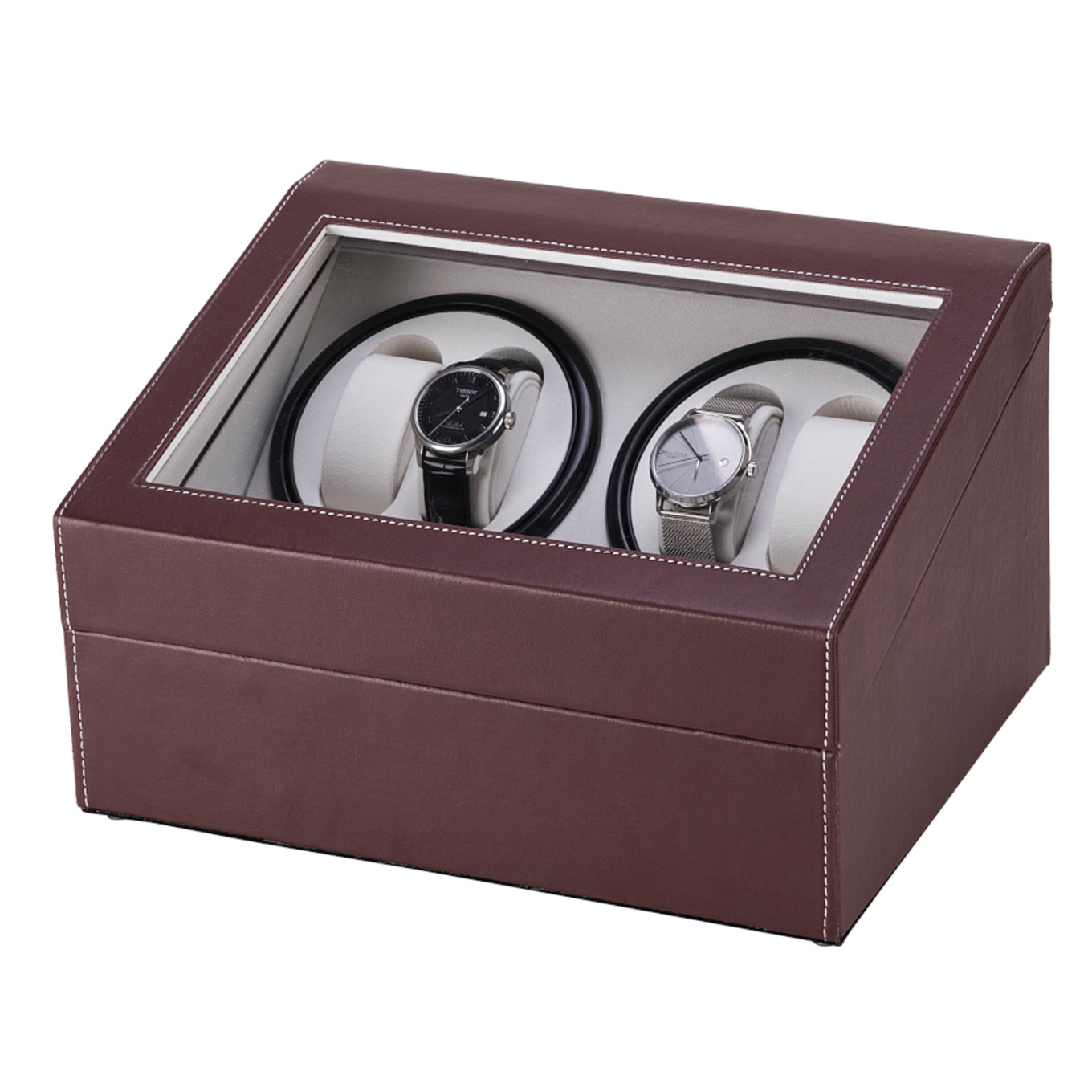 Brown Leather Watch Winder for 4 Automatic Watches With Removable Plush ...