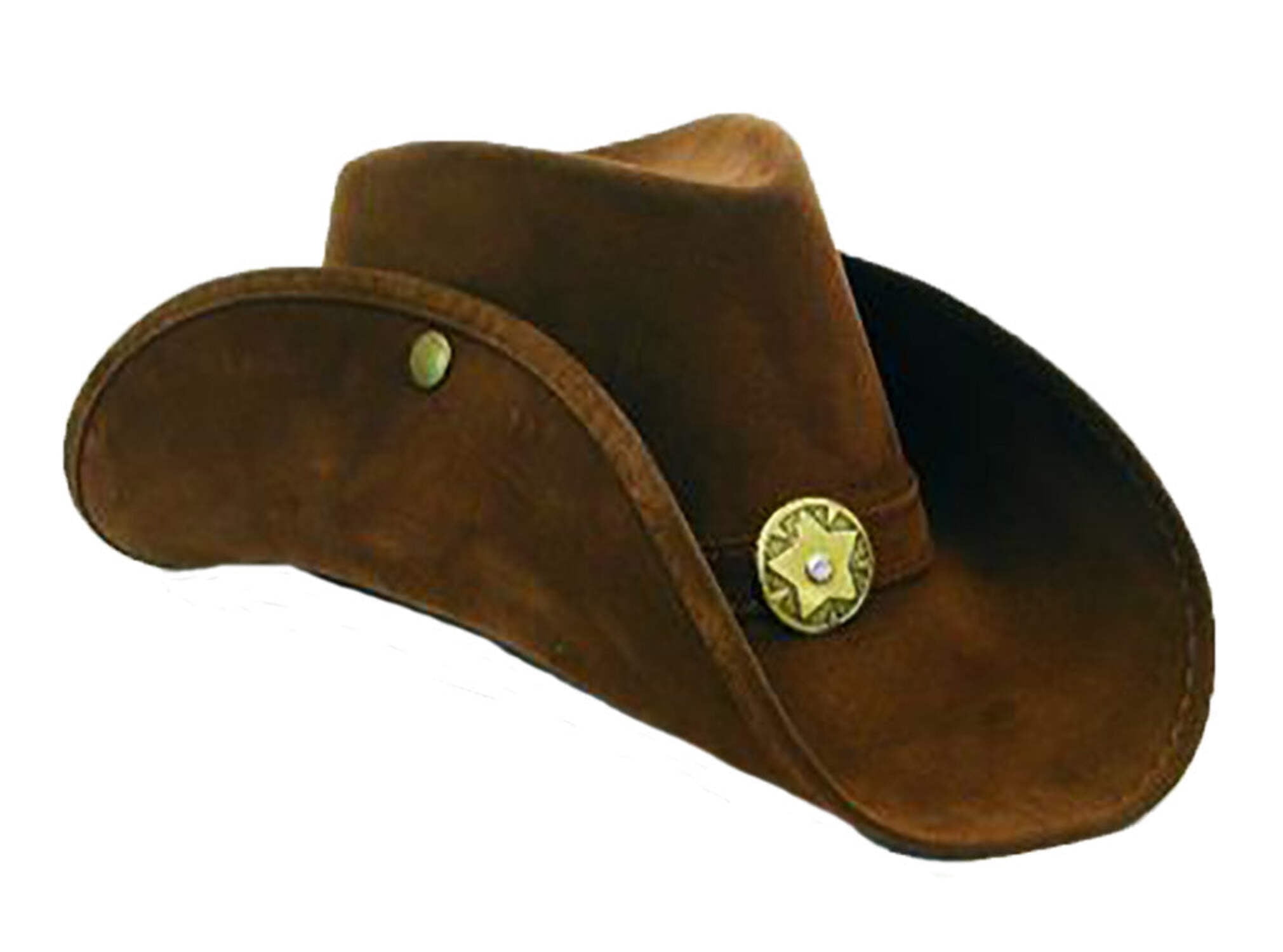 Brown Leatherlike Cowhand Hat With Snaps - 2 Sizes - Walmart.com