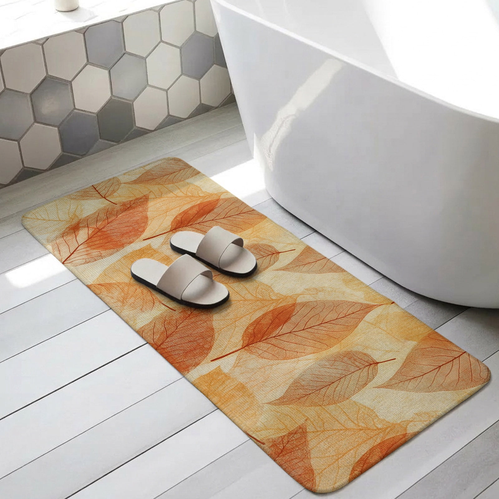 Brown Leaves Bathroom Runner Rugs Non Slip Washable Absorbent Narrow ...