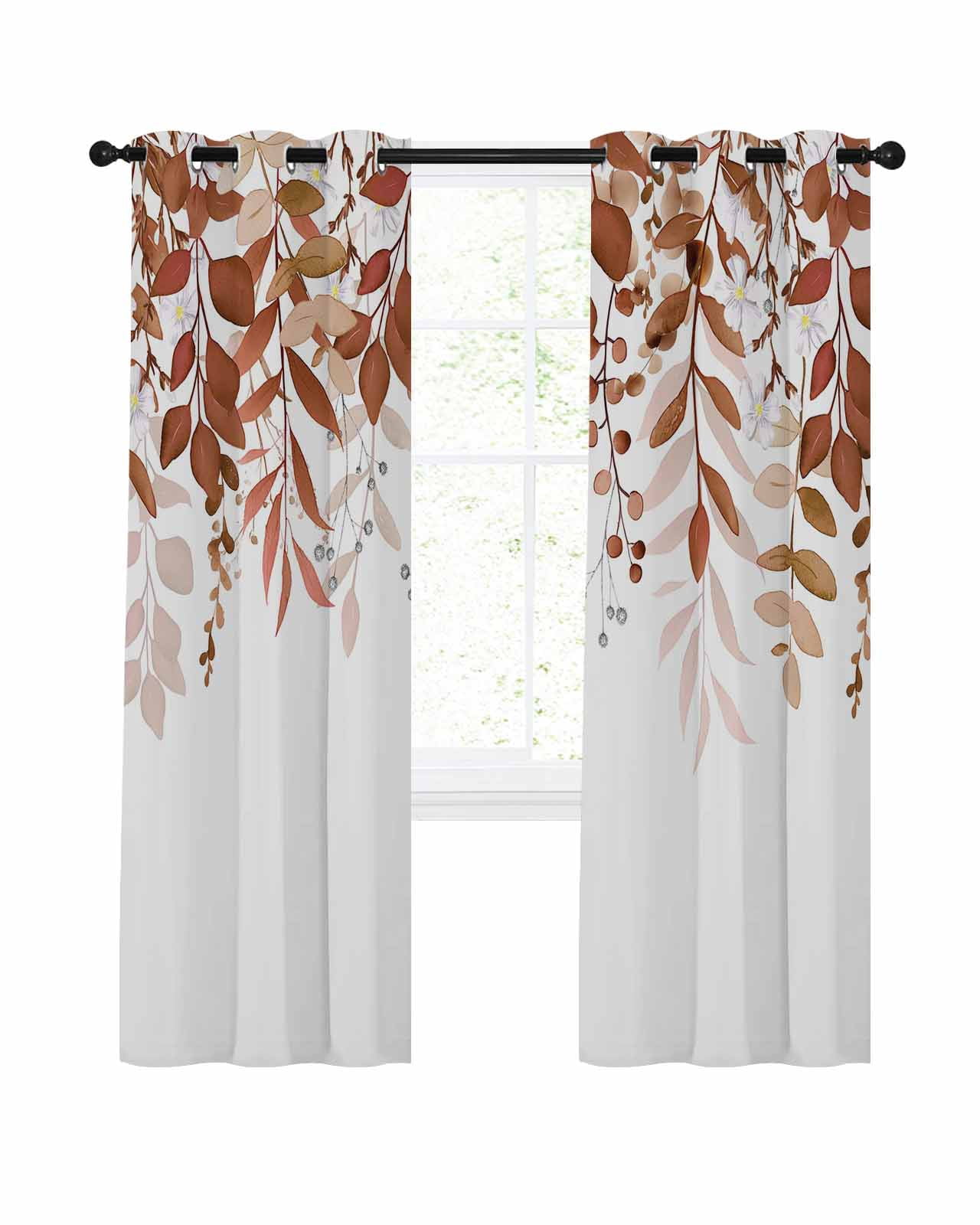 Brown Leaves Blackout Curtains, Light Blocking Print Window Curtains ...