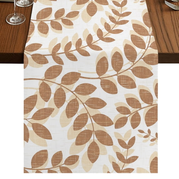 Brown Leaves Burlap Cotton Table Runner 13x120 Inches Long, Summer ...