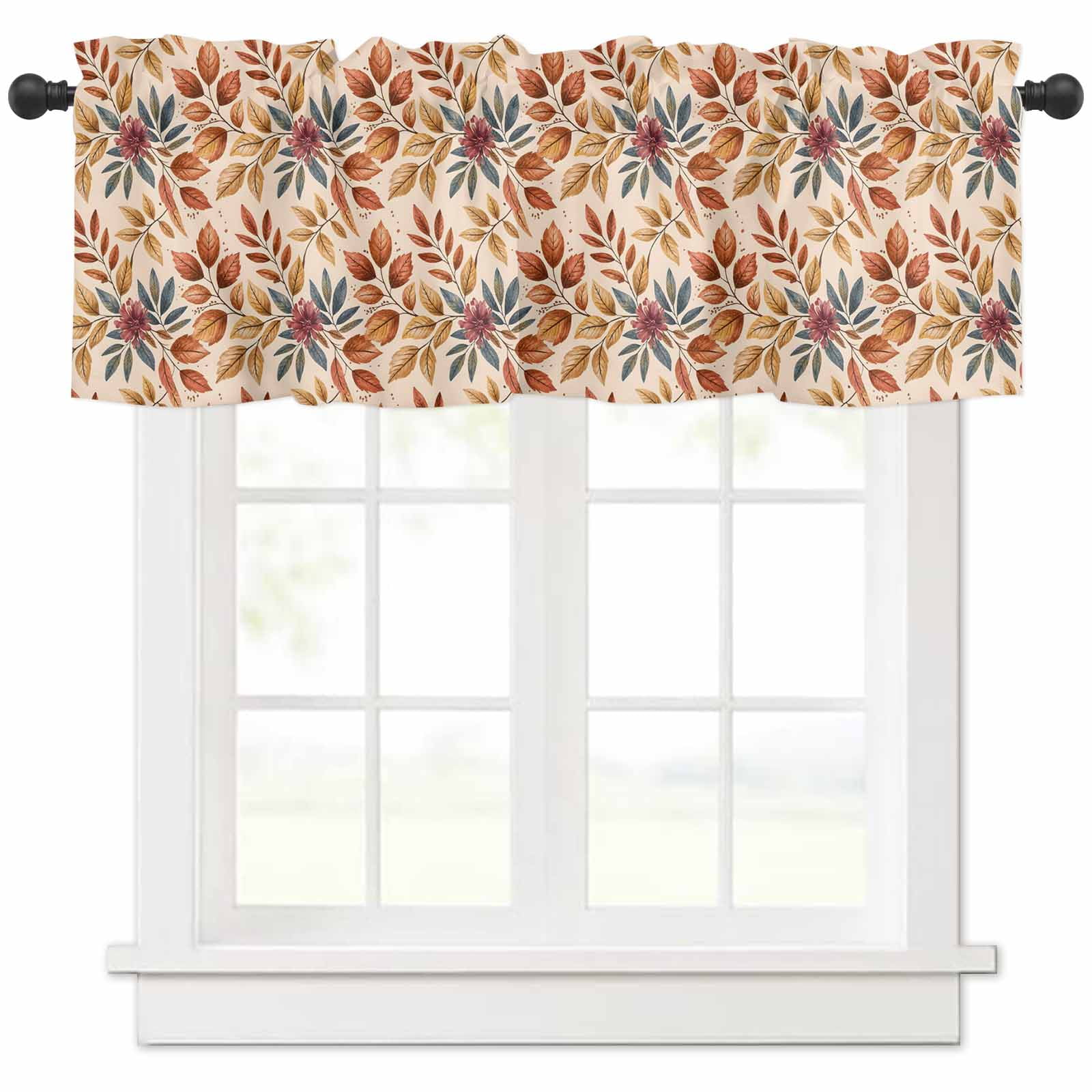 Brown Leaves Fall Valances for Windows Farmhouse Kitchen Curtains ...
