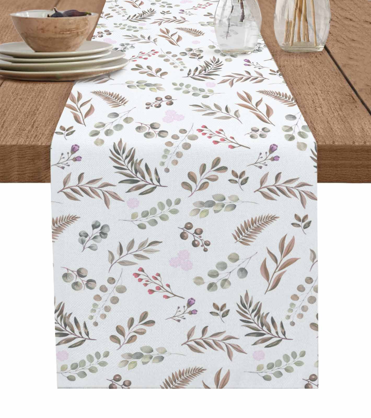 Brown Leaves Herbs Burlap Cotton Table Runner 13x72 Inches Long ...