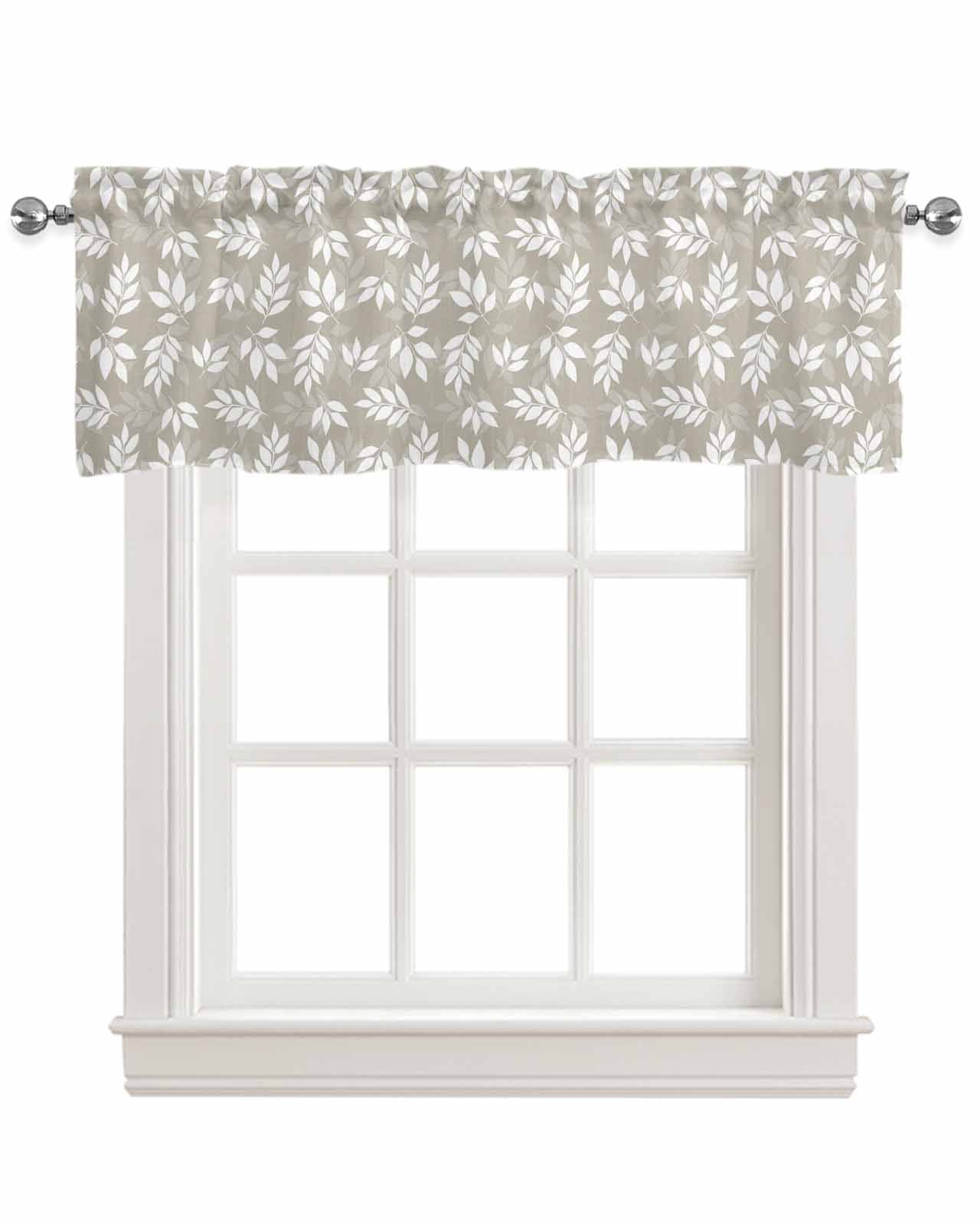 Brown Leaves Kitchen Valances for Windows Farmhouse Linen Window ...