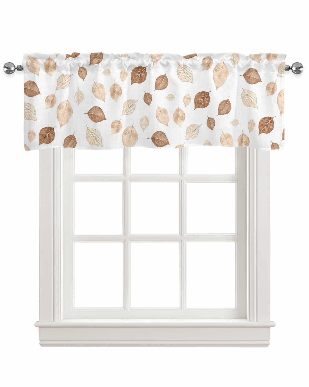 Brown Leaves Kitchen Valances for Windows Farmhouse Linen Window ...