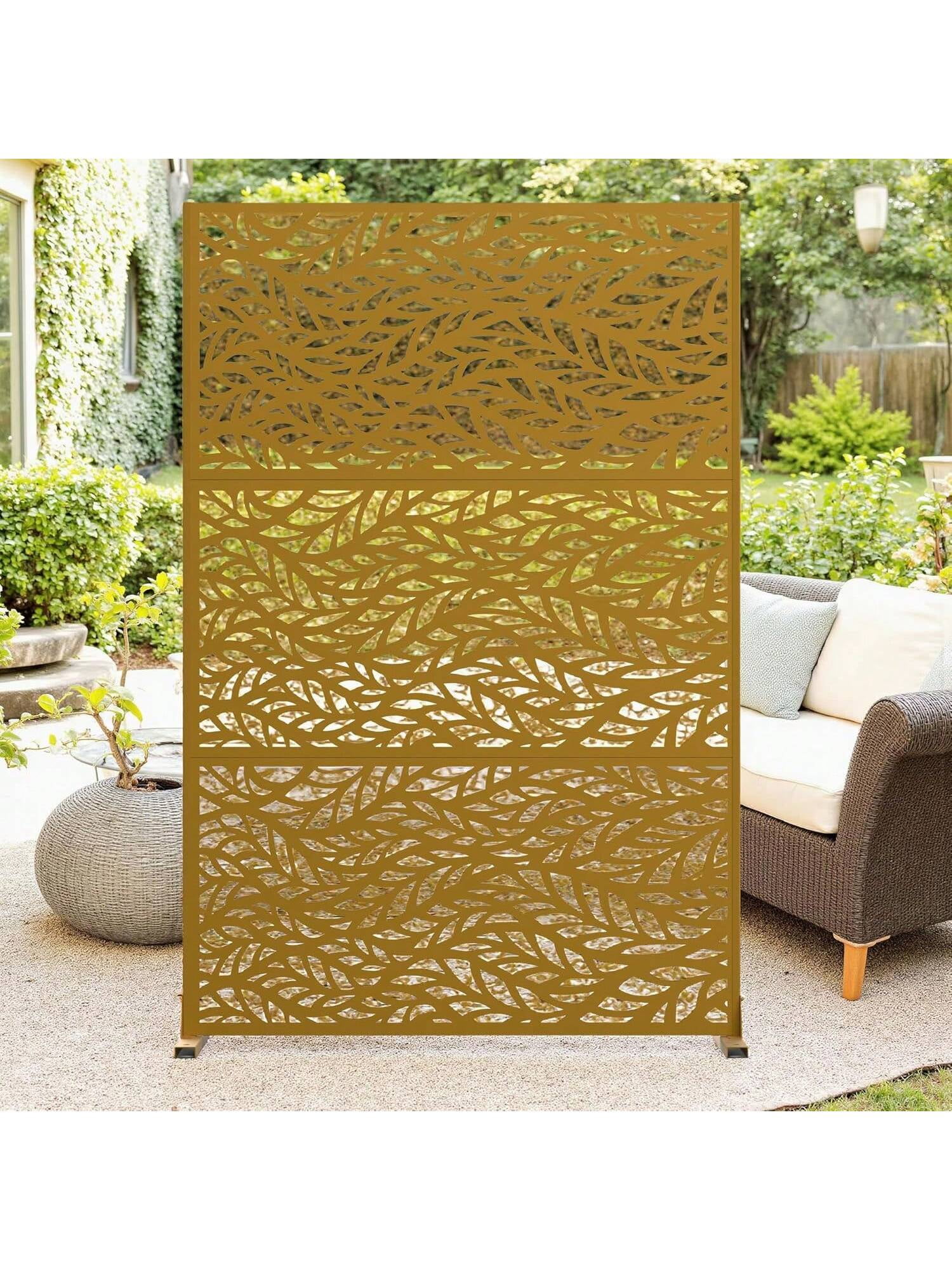 Brown/Leaves- Metal Privacy Screen 72" H X 47" W, Outdoor Privacy ...