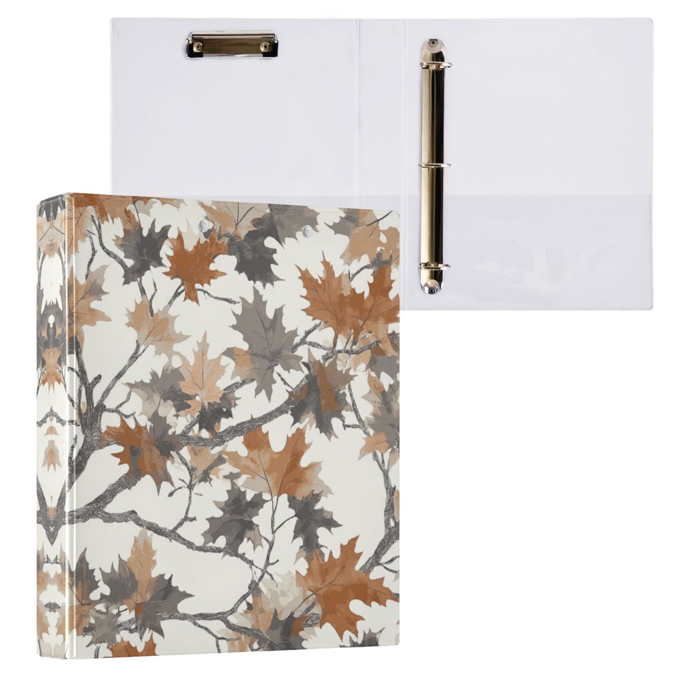 Brown Leaves Pattern 3 Ring Hardcover Binders 1.5in Round Rings for ...