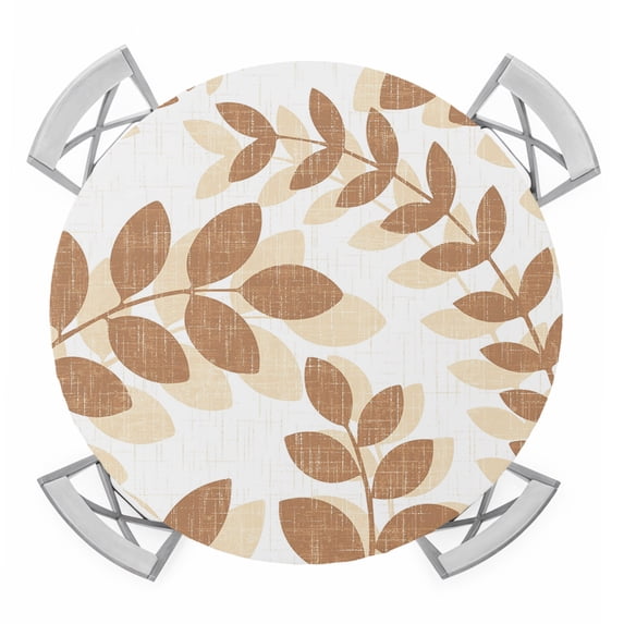 Brown Leaves Round Fitted Tablecloth with Elastic Edge, Summer ...