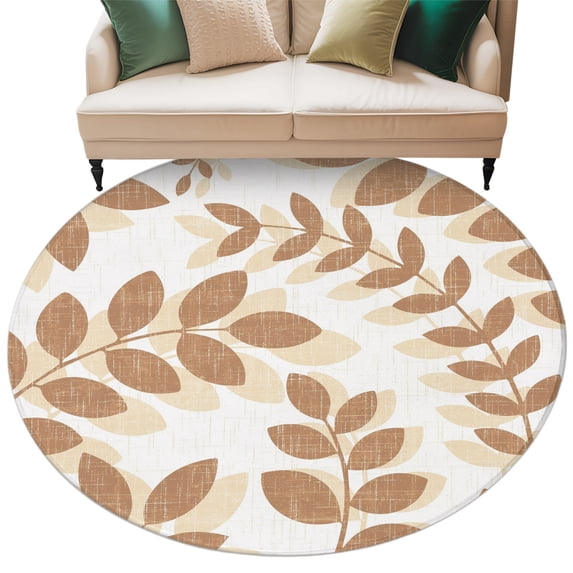 Brown Leaves Round Rug 5ft Washable Circle Kitchen Rugs Non Slip Summer ...