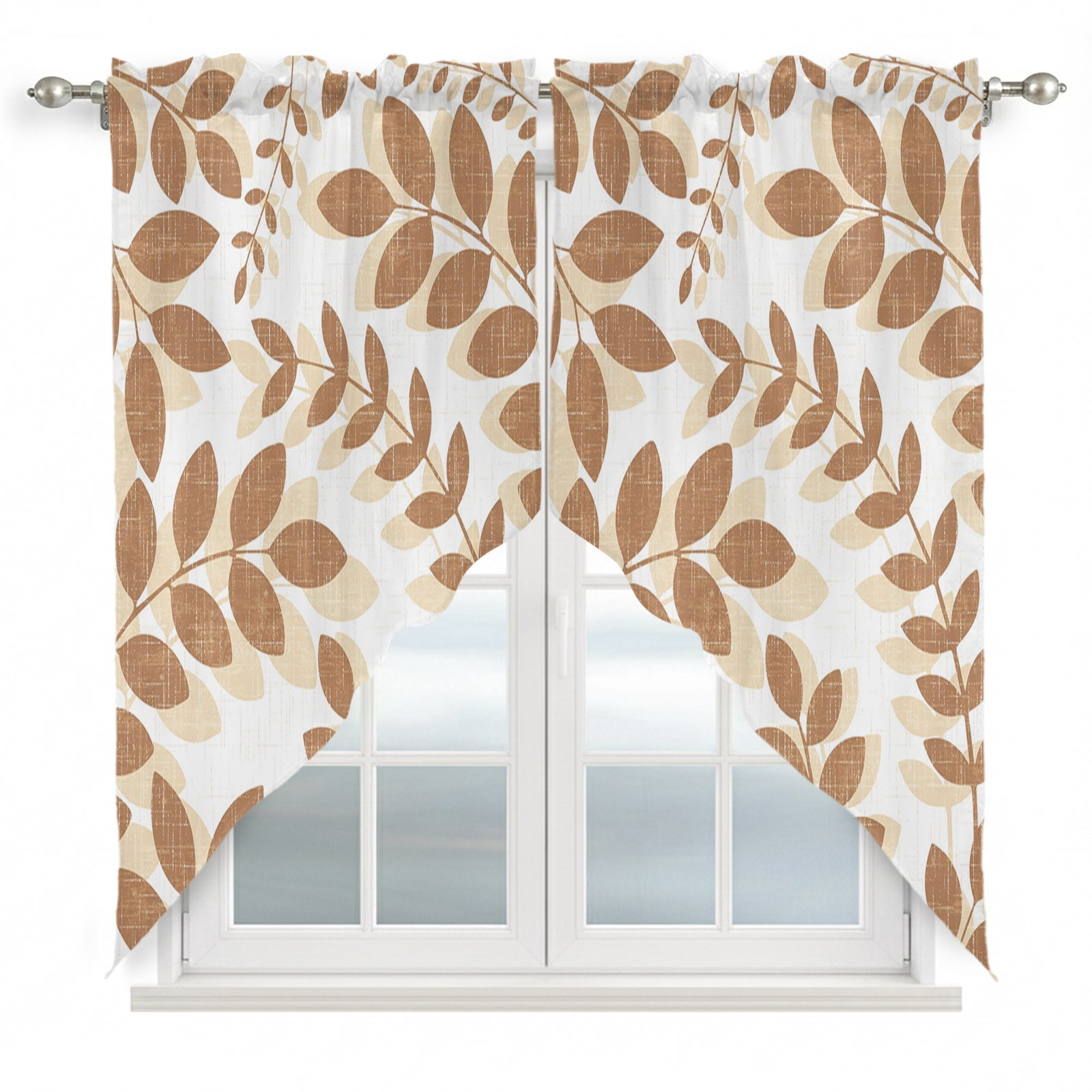 Brown Leaves Swag Curtain Valance for Window 2 Panels Summer Farmhouse ...
