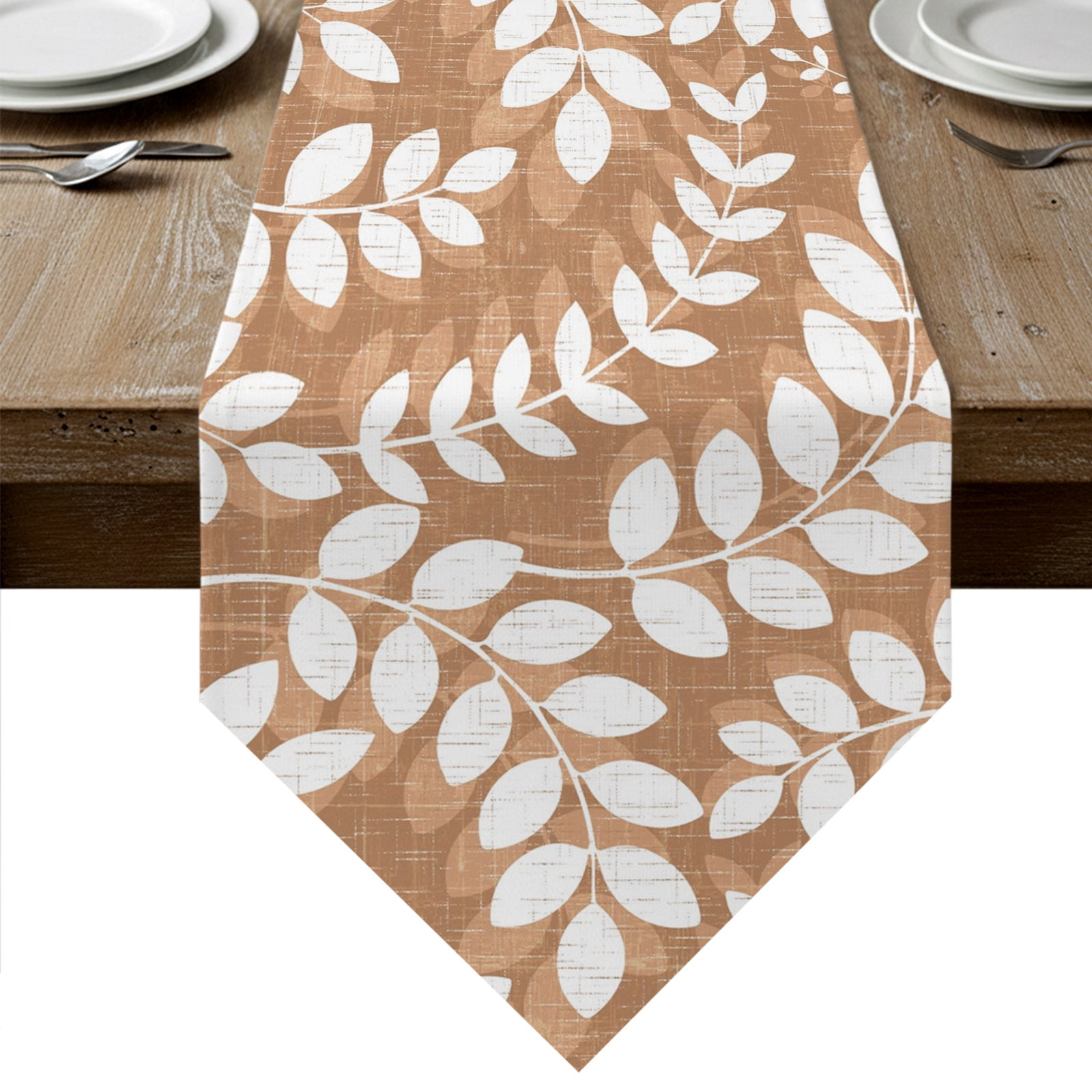Brown Leaves Table Runner Linen Burlap Table Runner 36 Inches Small ...