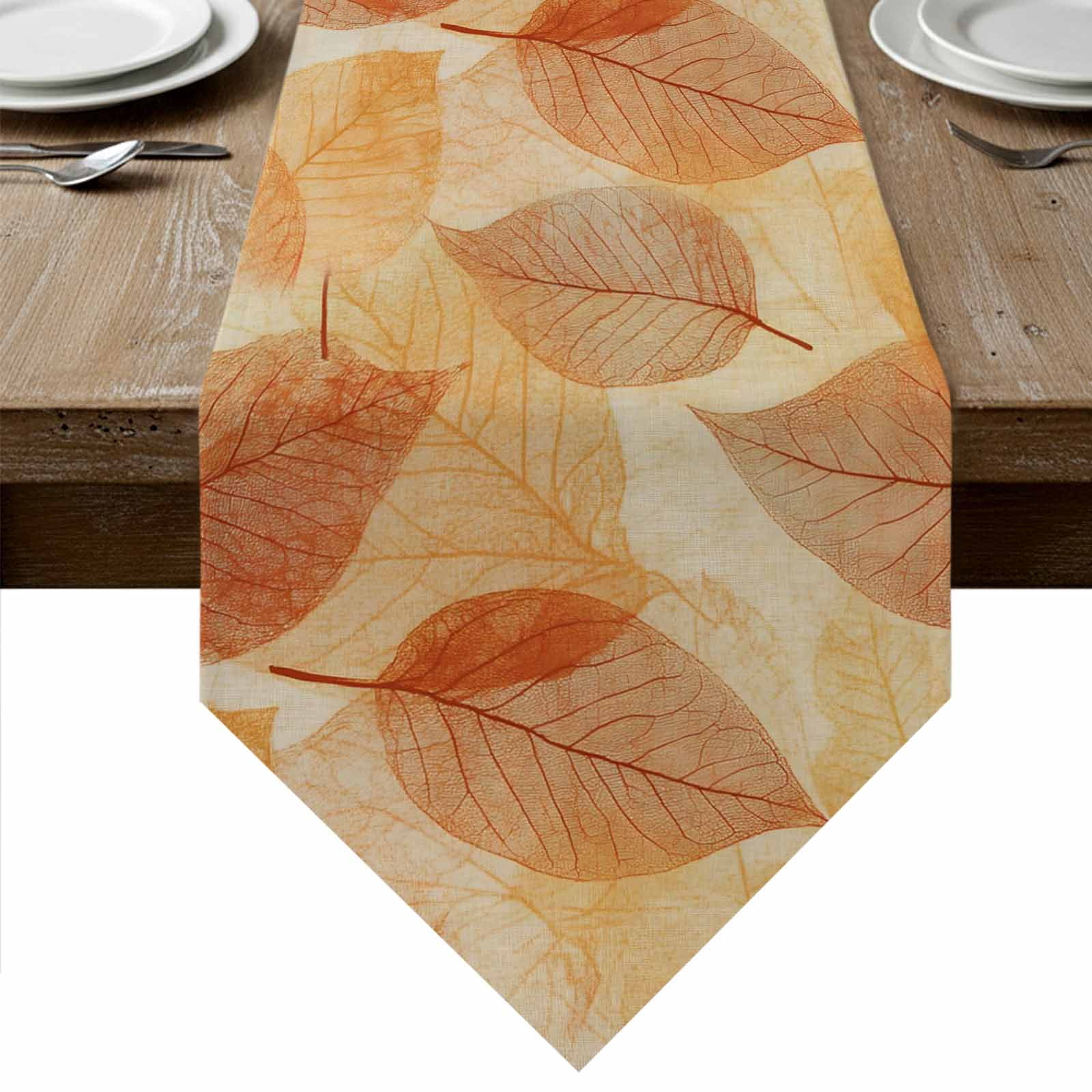 Brown Leaves Table Runner Linen Burlap Table Runner 72 Inches Long ...