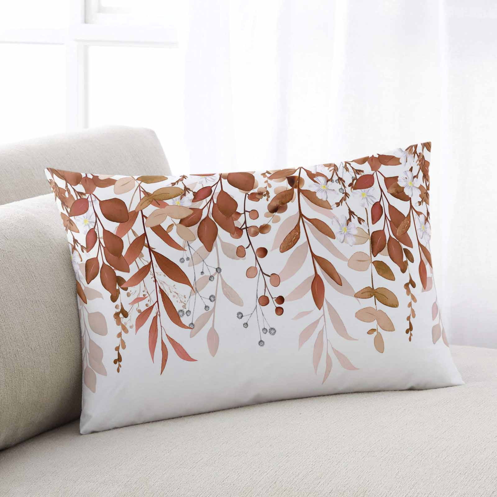 Brown Leaves Throw Pillow Covers, Summer Botanical Soft Breathable ...