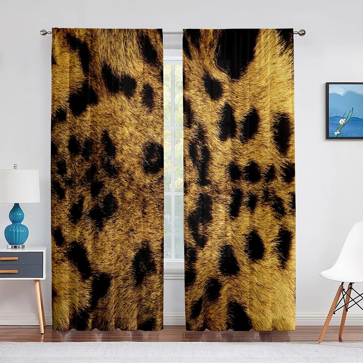 Brown Leopard Cheetah Animal Fur Sheer Voiles Curtains for Living Room ...