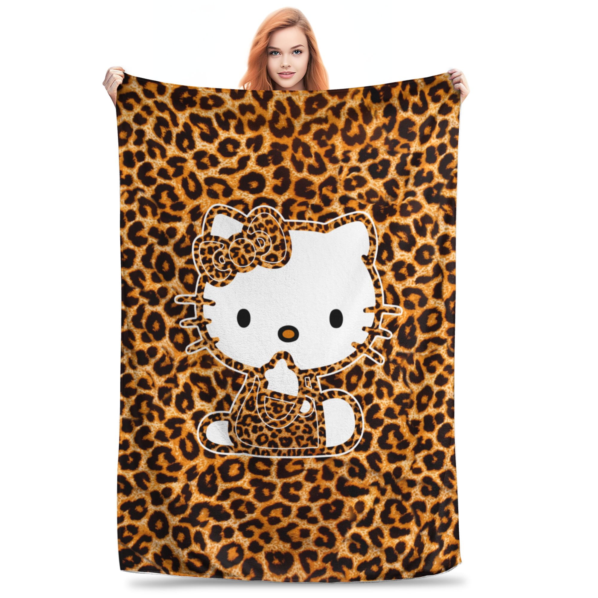 Brown Leopard Hello Kitty Blanket for Couch Bed Comfy Throw Blankets ...