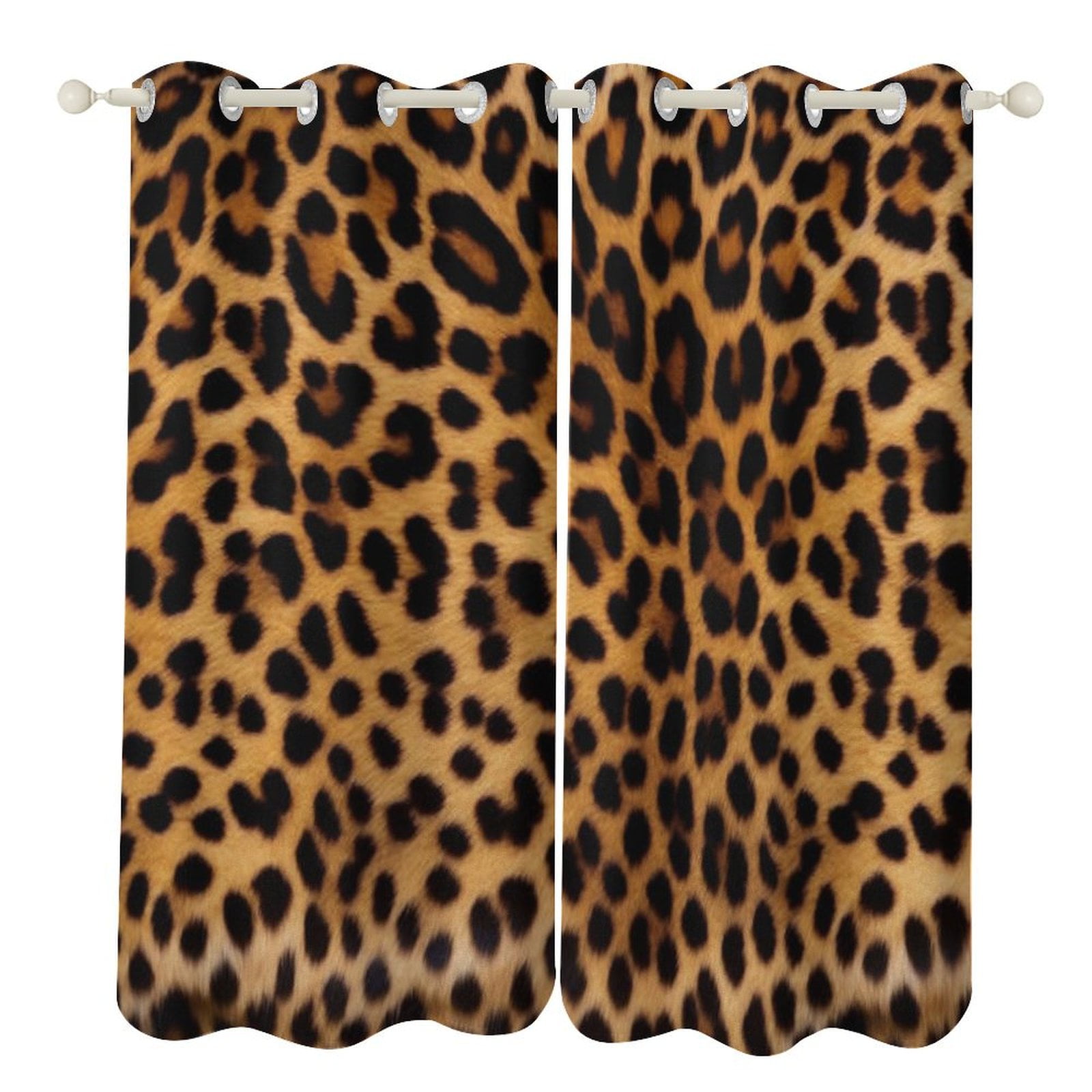 Brown Leopard Print 2 Panel Curtain Set, Watercolor Painting Window ...