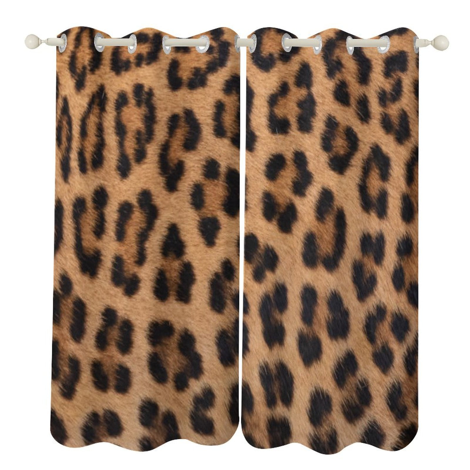 Brown Leopard Print 2 Panel Curtain Set, Watercolor Painting Window ...