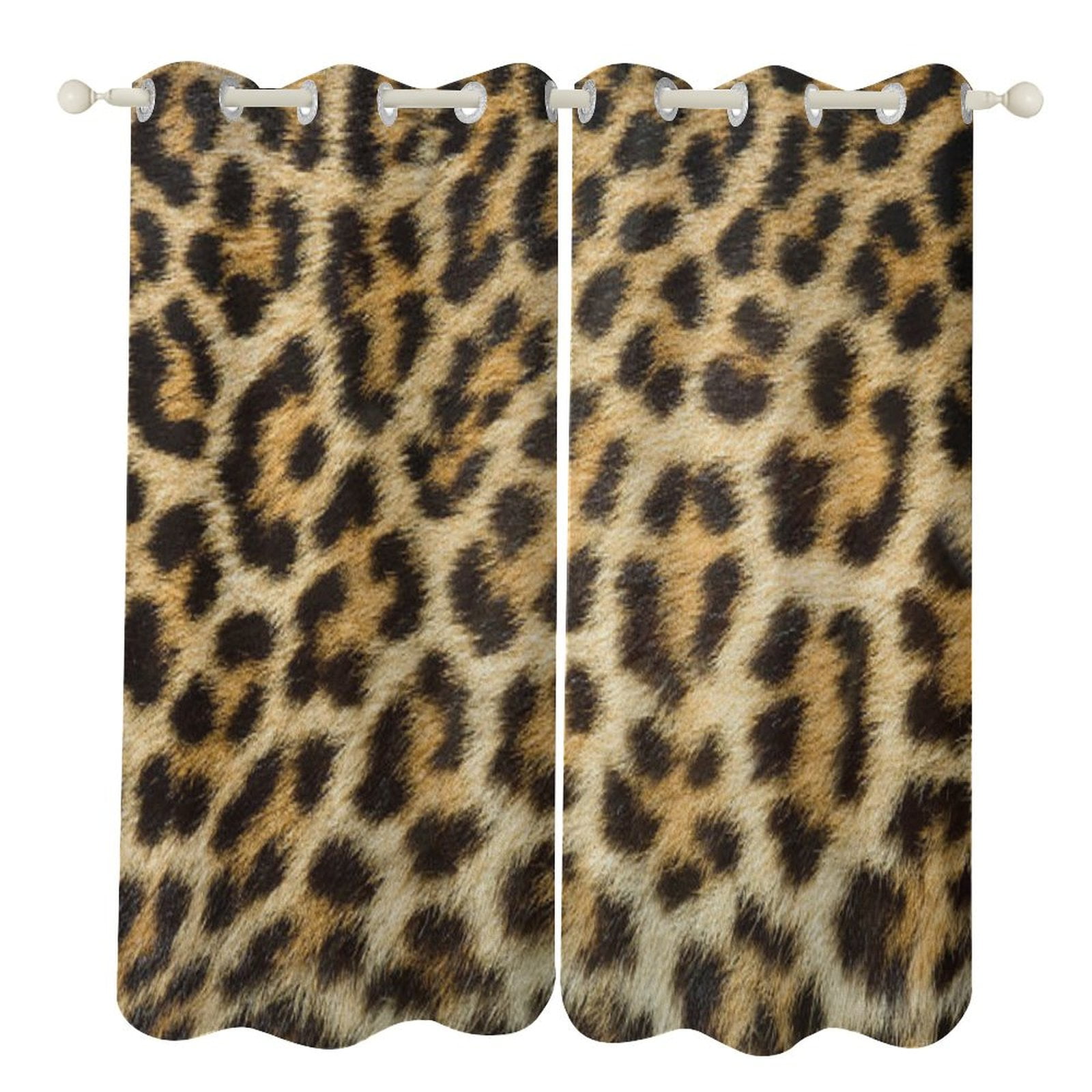 Brown Leopard Print 2 Panel Curtain Set, Watercolor Painting Window ...