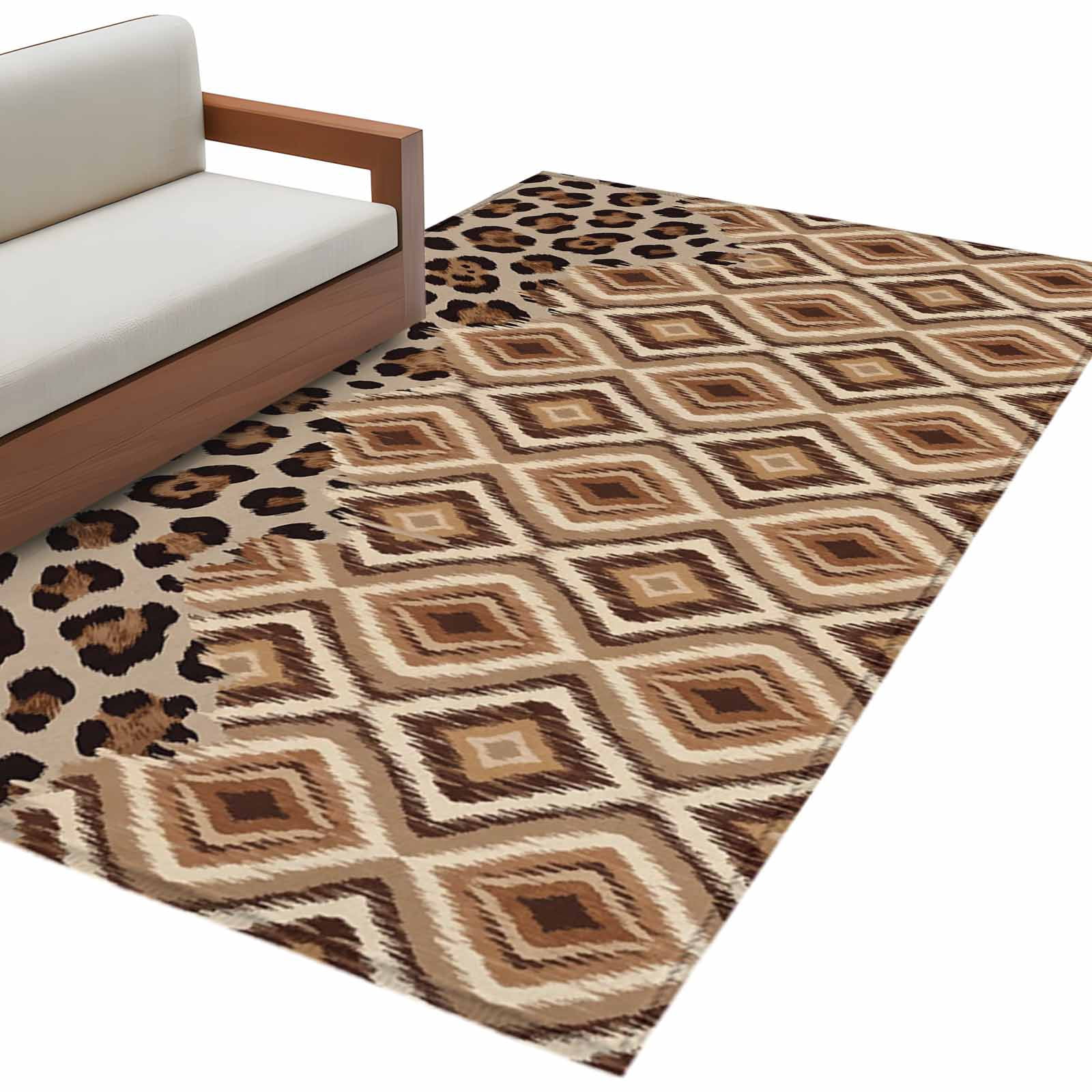 Brown Leopard Print Area Rugs Collection 4'x6', Vintage Geometric ...