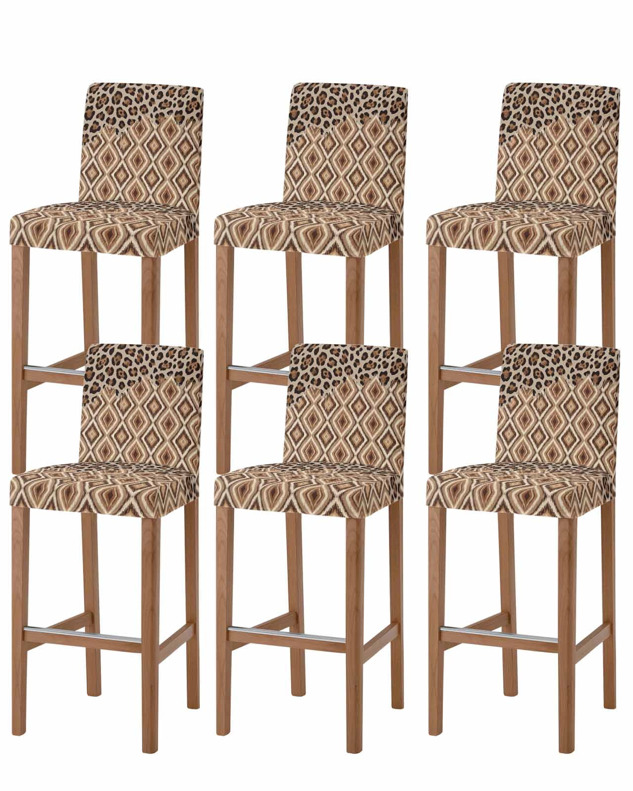 Brown Leopard Print Bar Stool Covers Set of 6, Vintage Geometric ...