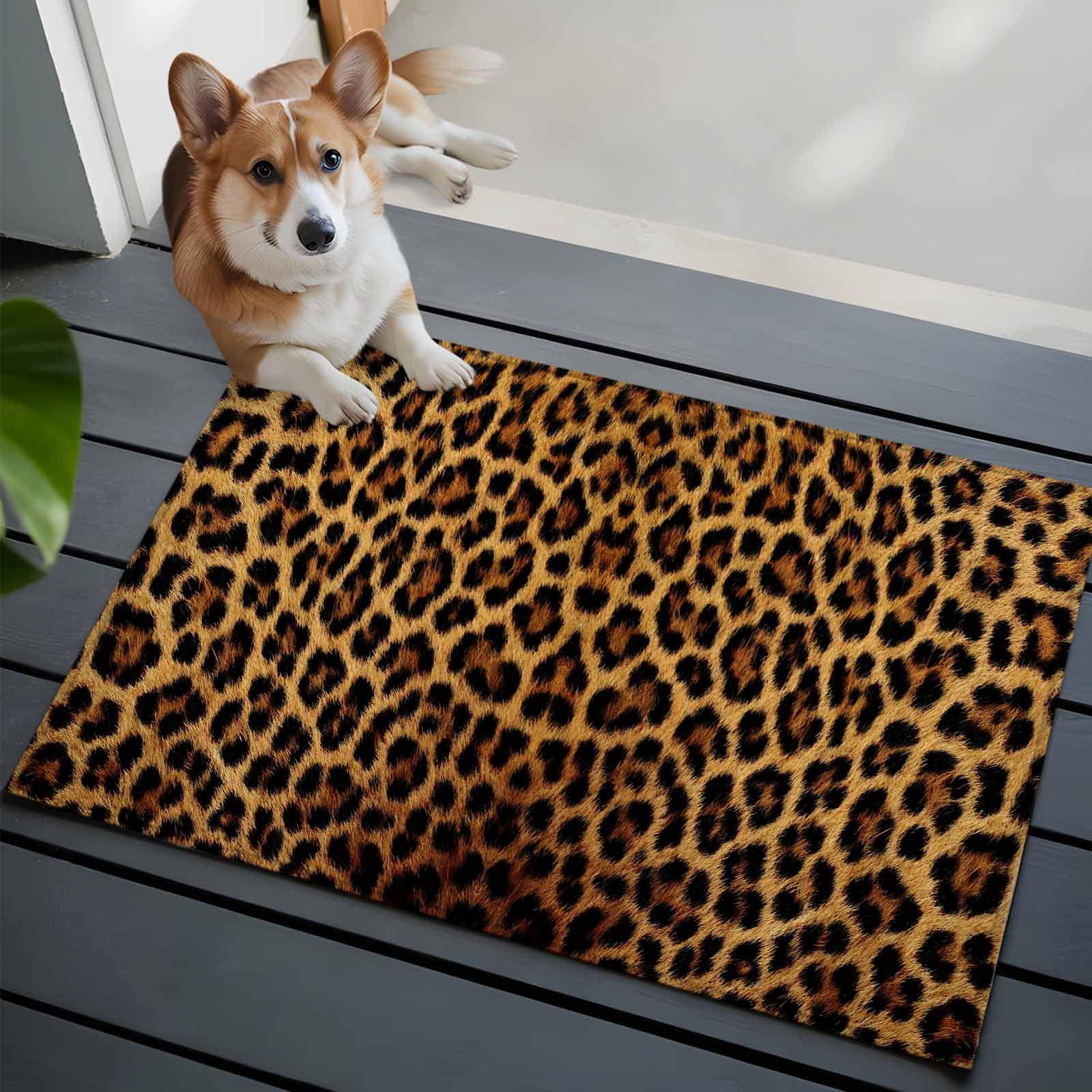 Brown Leopard Print Bathroom Mat 2x3 FT, Non Slip Small Kitchen Mat ...