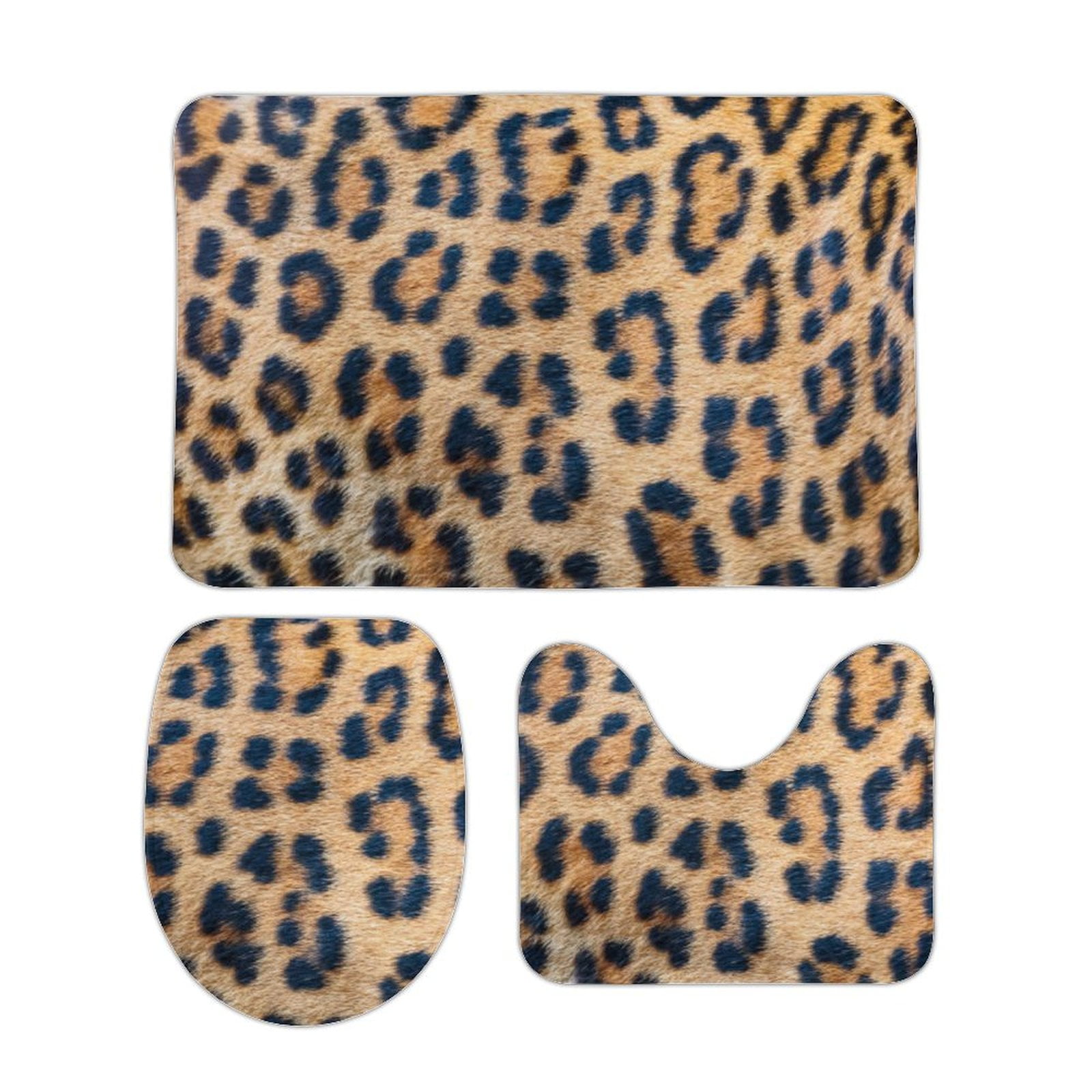Brown Leopard Print Bathroom Mats Set 3-piece Bath Mats , Washable Deck ...
