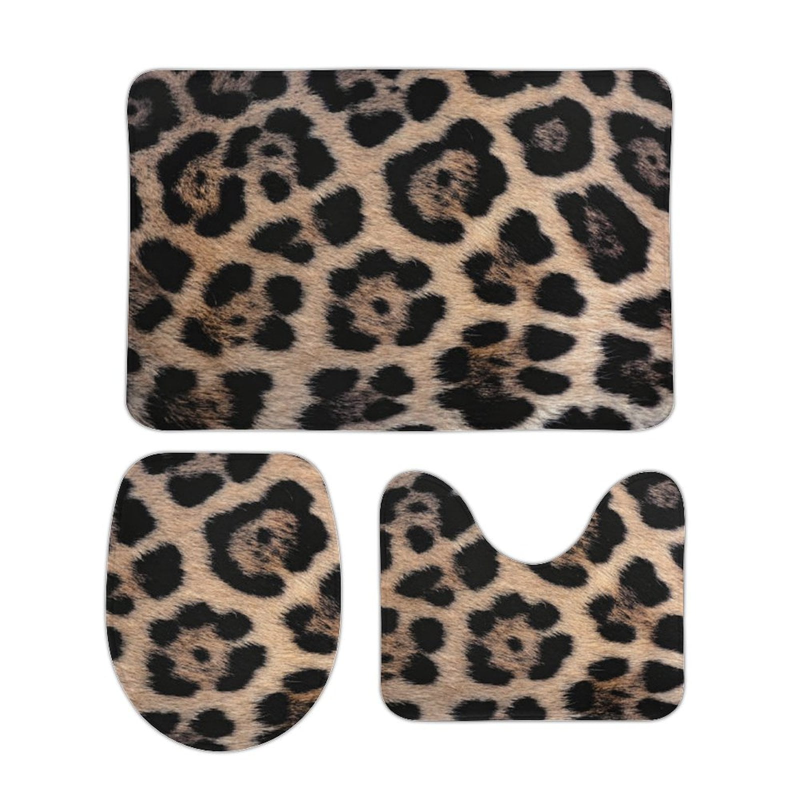 Brown Leopard Print Bathroom Rugs Set 3 Piece with Non-Slip Bath Rugs ...