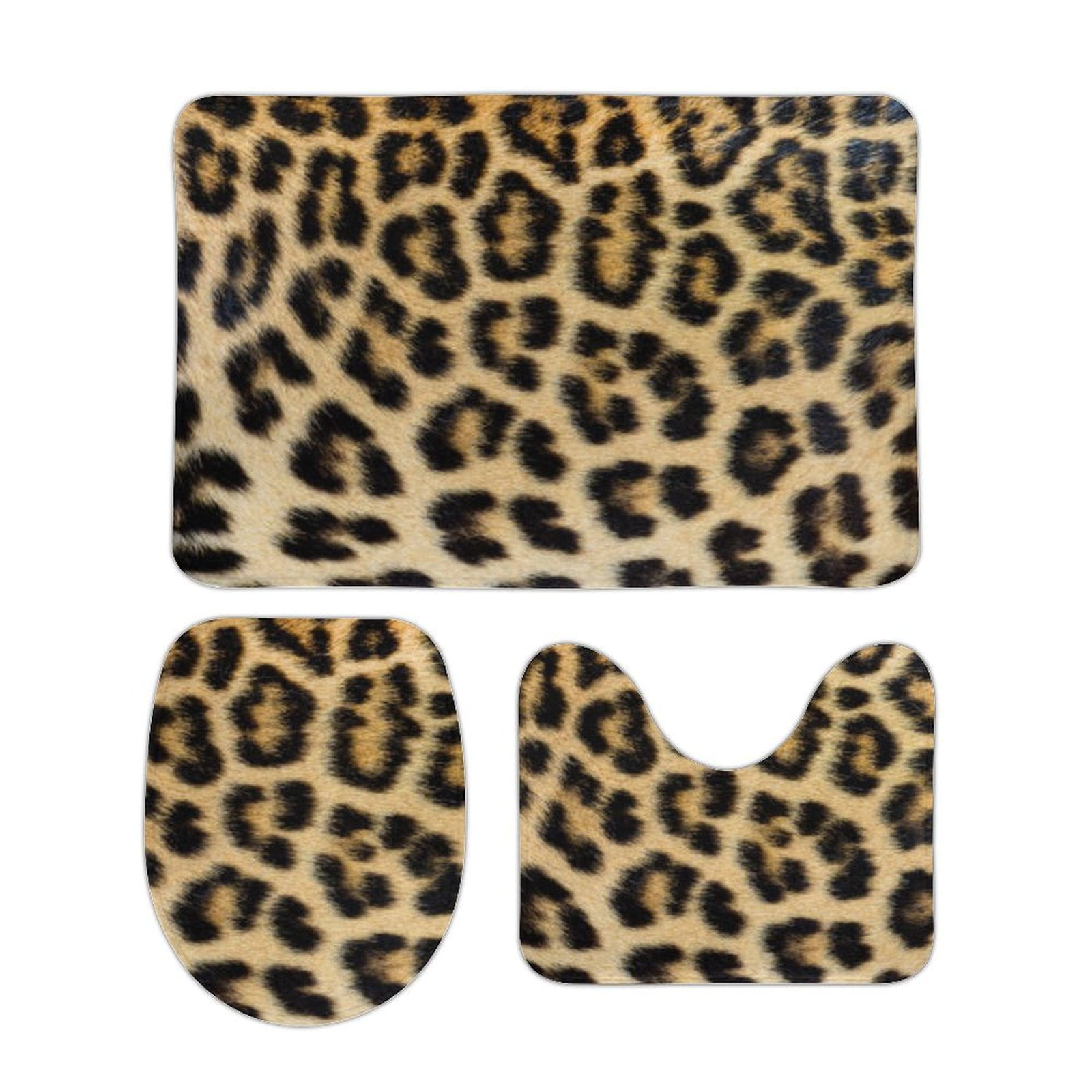 Brown Leopard Print Bathroom Rugs Set 3 Piece with Non-Slip Bath Rugs ...