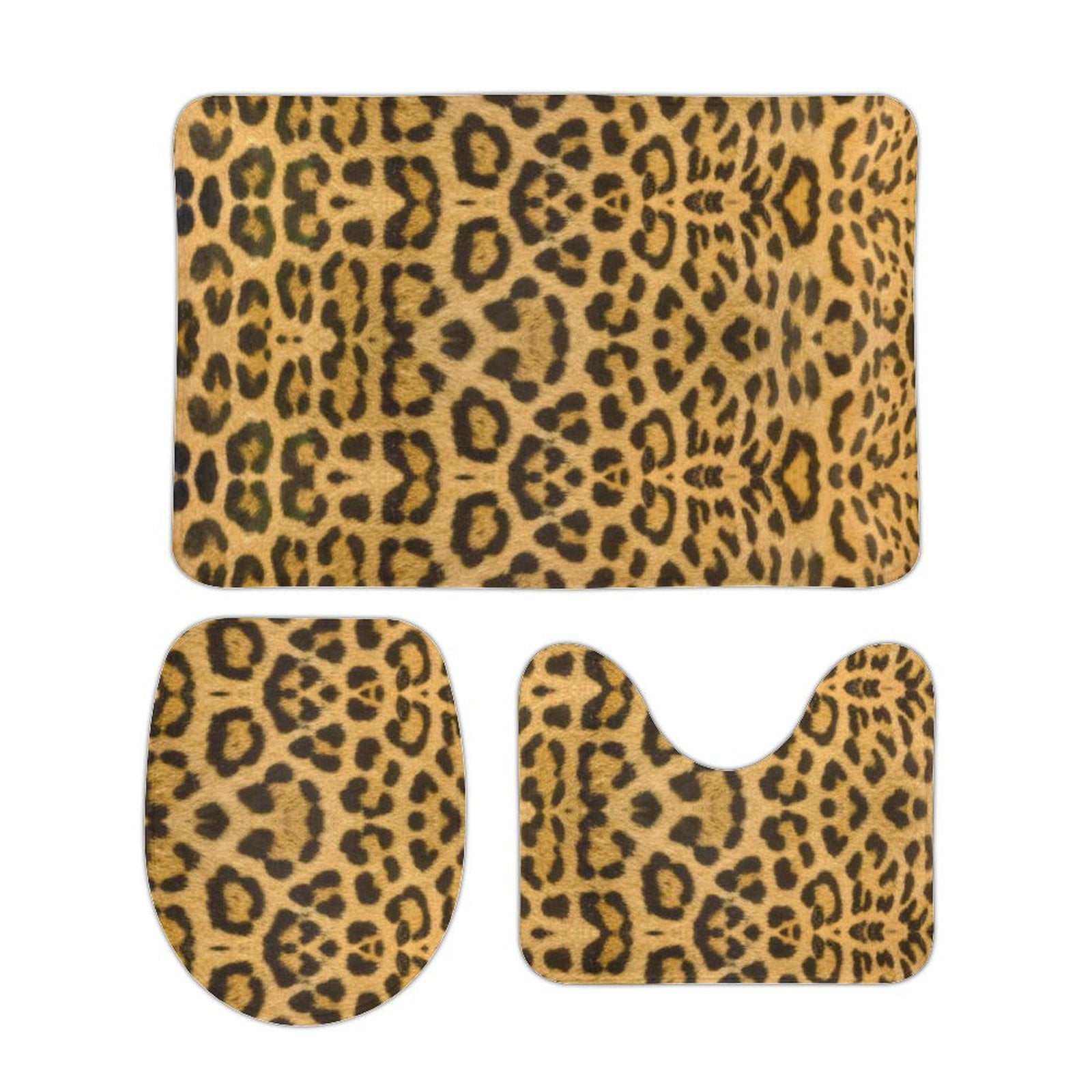 Brown Leopard Print Bathroom Rugs Set 3 Piece with Non-Slip Bath Rugs ...