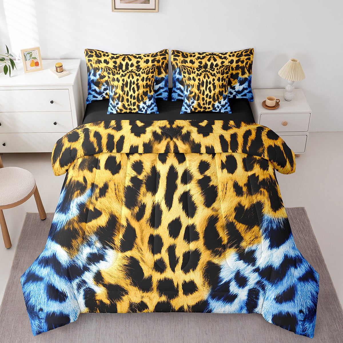 Brown Leopard Print Bed in a Bag King Size Comforter Set 7 Pieces,3D ...
