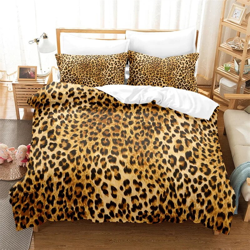 Brown Leopard Print Bedding Duvet Cover Set Fashion Boys Girls Quilt ...