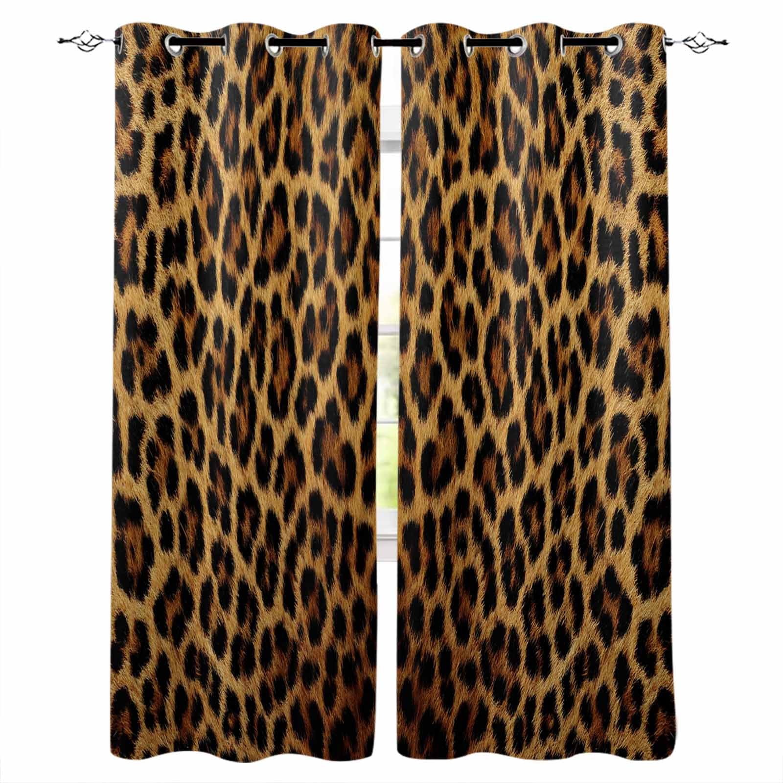 Brown Leopard Print Blackout Curtains 96 Inches Long, Classic Abstract ...