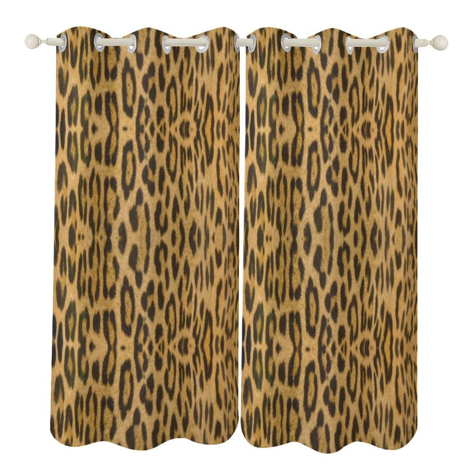 Brown Leopard Print Blackout Curtains Window Drapes Room Darkening ...